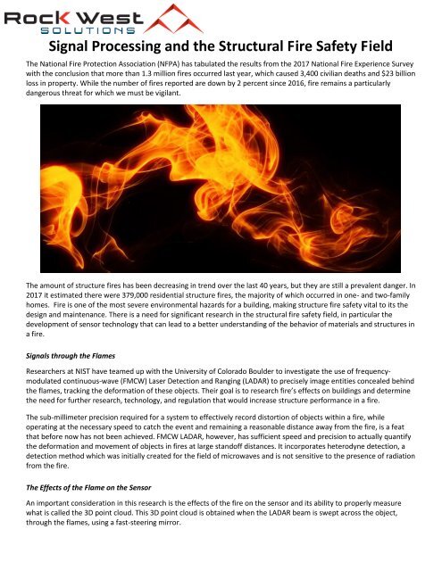 Signal Processing and the Structural Fire Safety Field