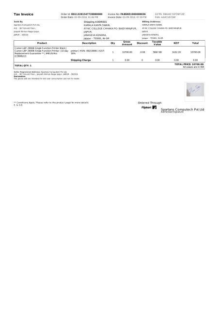 CANON ORDER INVOICE