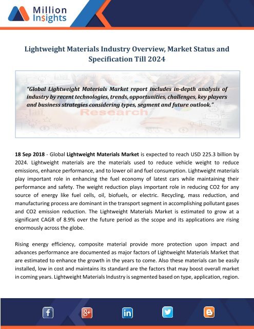 Lightweight Materials Industry Overview, Market Status and ...