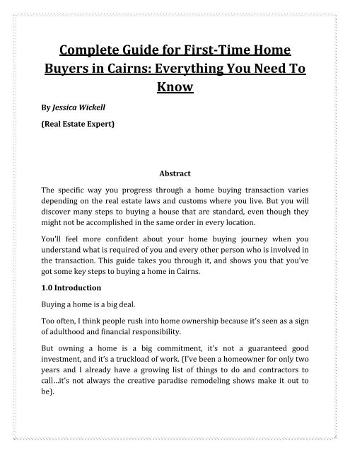 Complete Guide for First-Time Home Buyers in Cairns- Everything You ...