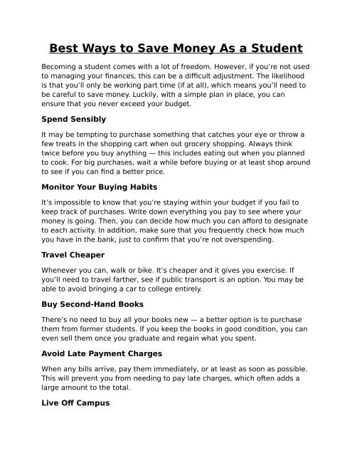 Best Ways To Save Money As A Student Best Ways To Save Money As A Student