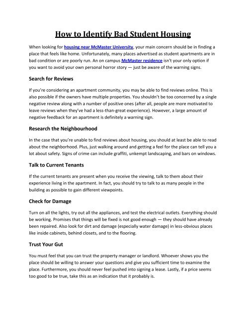 How to Identify Bad Student Housing