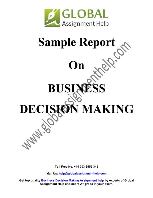 Sample Report On Business Decision Making by Expert Writers