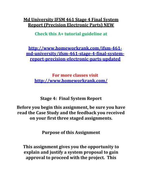 Md University IFSM 461 Stage 4 Final System Report