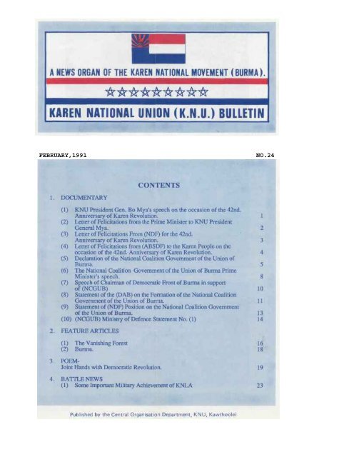 KNU Bulletin No. 24, February 1991