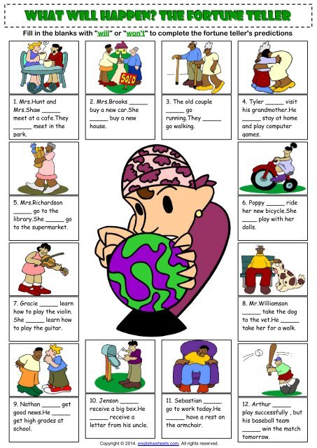 will future simple making predictions fortune teller exercises worksheet