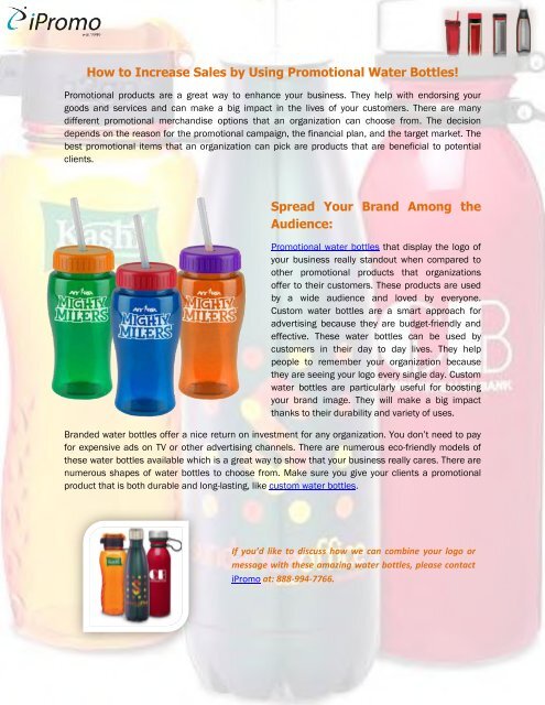 How to Increase Sales by Using Promotional Water Bottles!