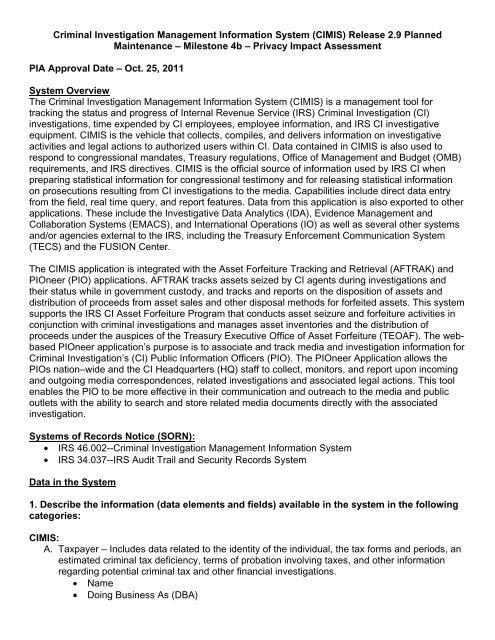 Criminal Investigation Management Information System - Internal ...