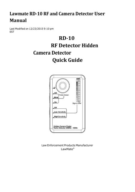 Lawmate RD-10 RF and Camera Detector User Manual