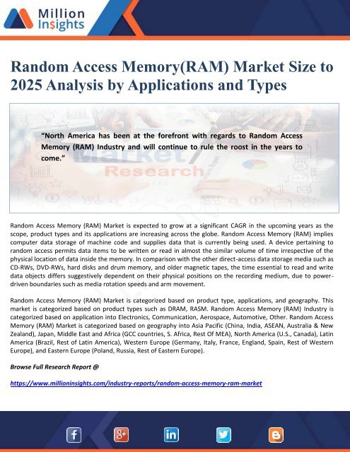 Random Access Memory(RAM) Market Size to 2025 Analysis by Applications ...