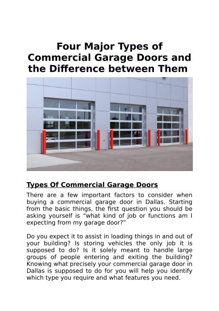 Four Major Types of Commercial Garage Doors and the Difference between Them