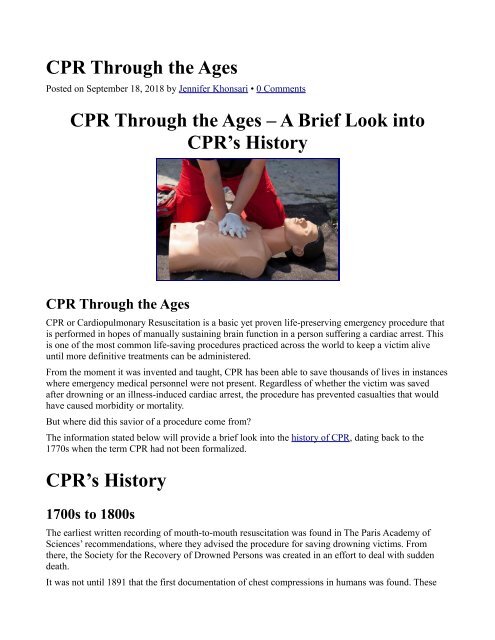 CPR Through the Ages – A Brief Look into CPR’s History