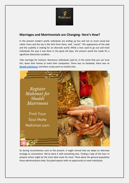 Marriages and Matrimonials are Changing Here’s How