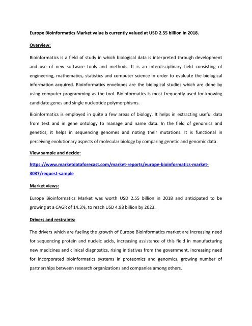 Europe Bioinformatics Market