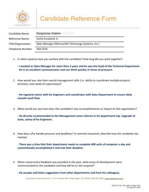 Candidate Reference Form