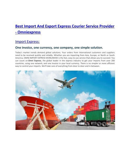 Best Import And Export Express Courier Service Provider