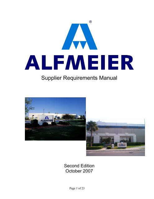 Supplier Requirements Manual - Alfmeier Corporation Intranet