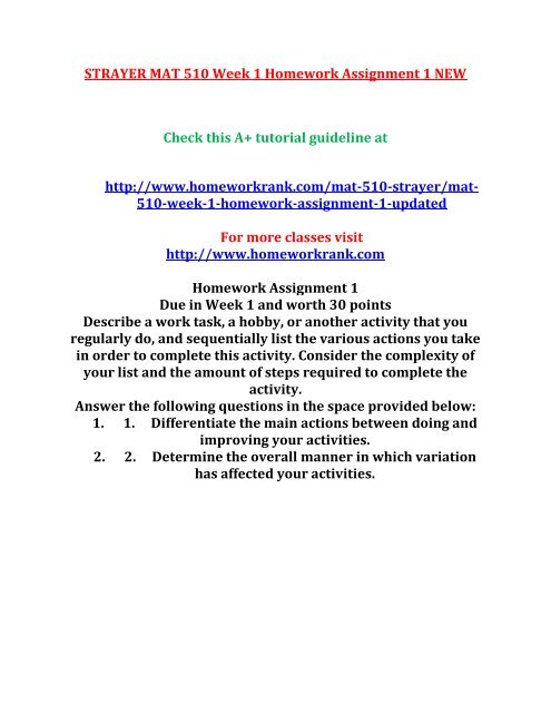 STRAYER MAT 510 Week 1 Homework Assignment 1 NEW