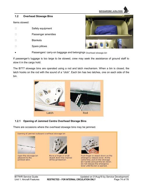 1.2 Overhead Stowage Bins