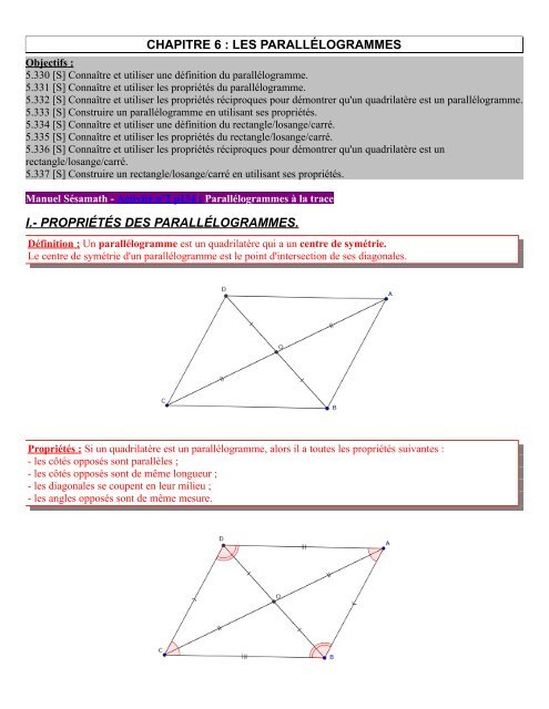 Propriétés Parallelogrammes et types