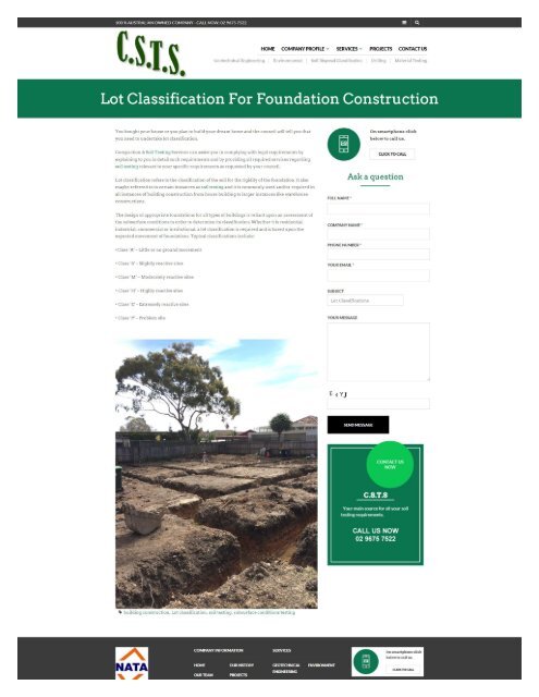 Lot Classifications and Site Classifcation Reports