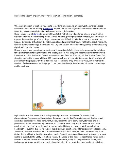 Made in India story - Digital Control Valves the Globalizing Indian ...