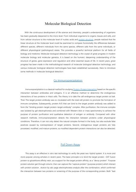 Molecular Biological Detection