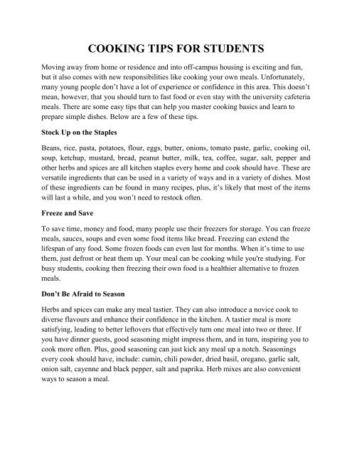 Cooking Tips For Students
