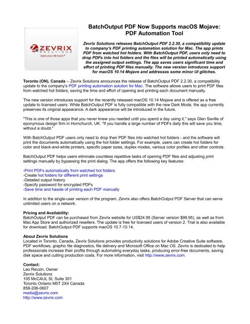 BatchOutput PDF Now Supports macOS Mojave: PDF Automation Tool