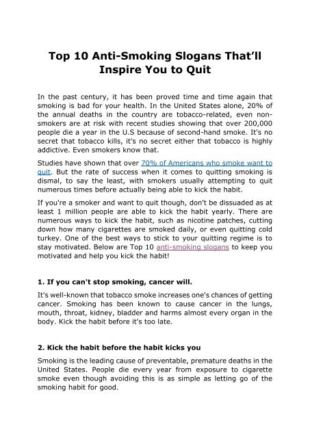 Top 10 Anti Smoking Slogans That'll Inspire You to Quit