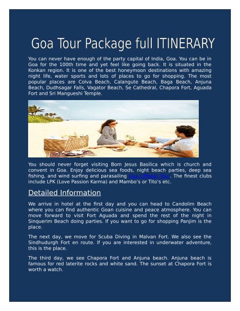 Goa Tour Package full ITINERARY