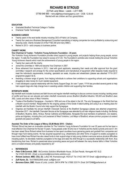 Richard Stroud CV 2018