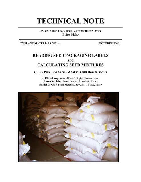 TECHNICAL NOTE - Plant Materials Program