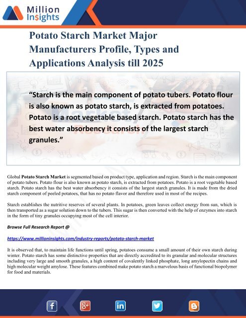 Potato Starch Market Major Manufacturers Profile, Types and ...
