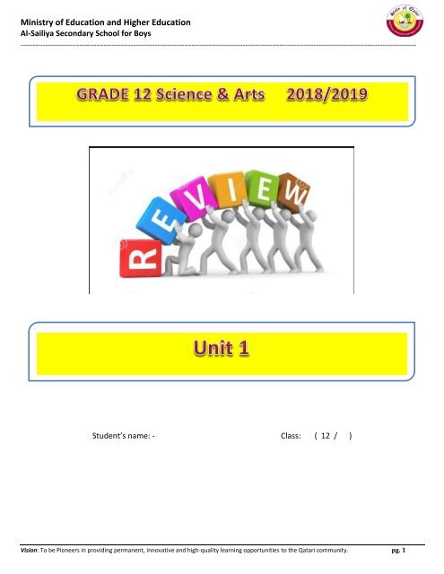 Unit 1 Grade 12 Science - Arts