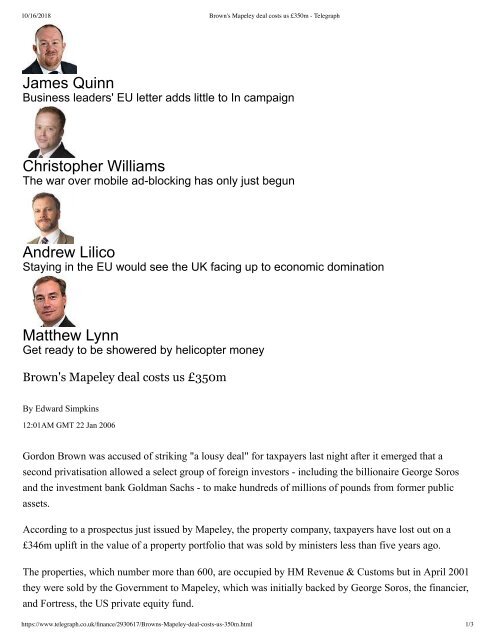 Brown's Mapeley deal costs us £350m