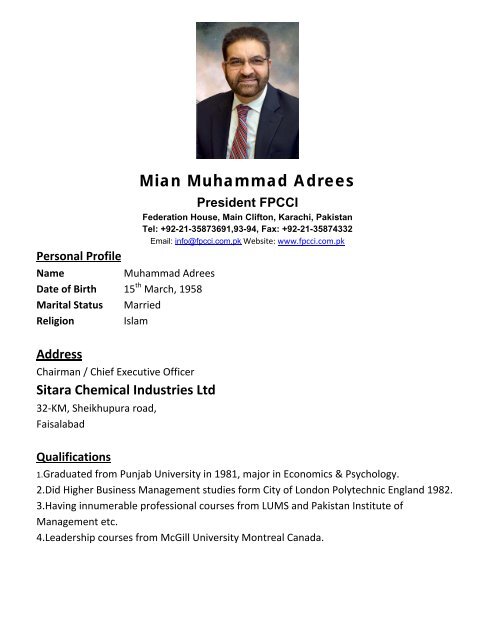 profile of Chairman FPCCI