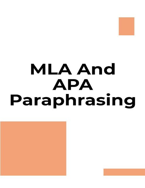 MLA And APA Paraphrasing