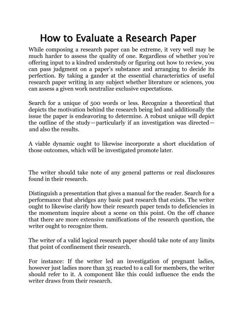 How to Evaluate a Research