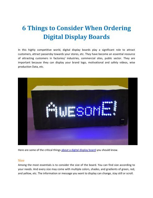 6 Things to Consider When Ordering Digital Display Boards