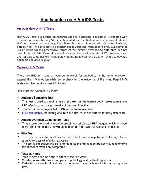 Handy guide on HIV AIDS Tests