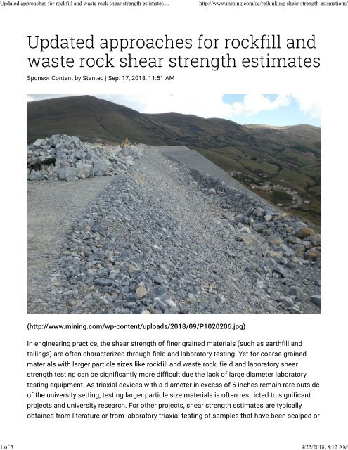 Updated approaches for rockfill and waste rock shear strength estimates ...