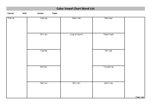 Color Vowel Chart Word List