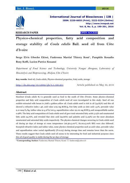 Physico-chemical properties, fatty acid composition and storage ...