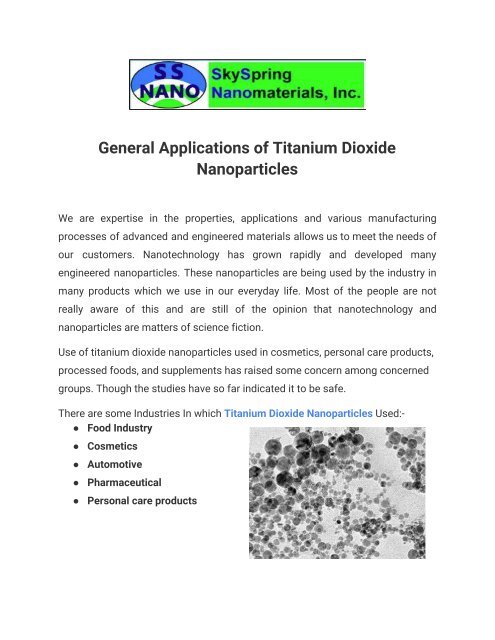 General Applications of Titanium Dioxide Nanoparticles