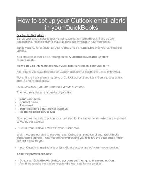 How to set up your Outlook email alerts in your QuickBooks