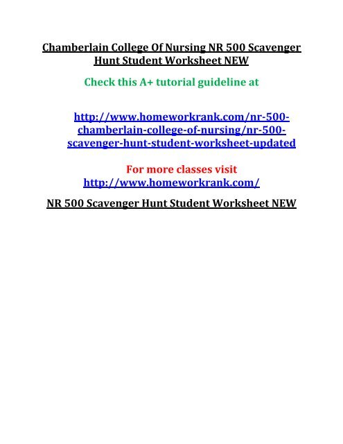 Chamberlain College Of Nursing NR 500 Scavenger Hunt Student Worksheet NEW