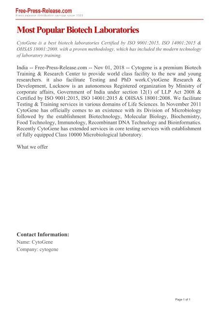 Most Popular Biotech Laboratories