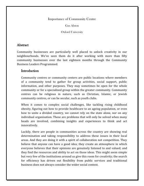 Importance of Community Centre