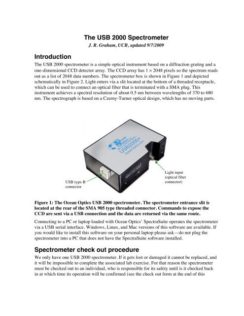 The USB 2000 Spectrometer Introduction Spectrometer ... - UGAstro